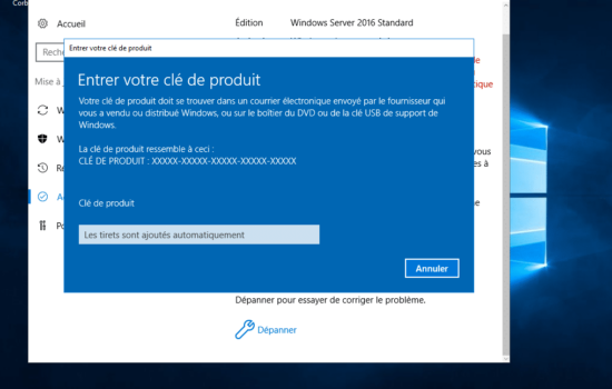 Comment réussir sur Windows server 2016 l'activation